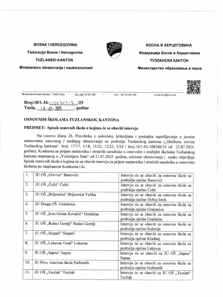 Spisak Škola Za Intervju - 20250721 - 0001 | PDF
