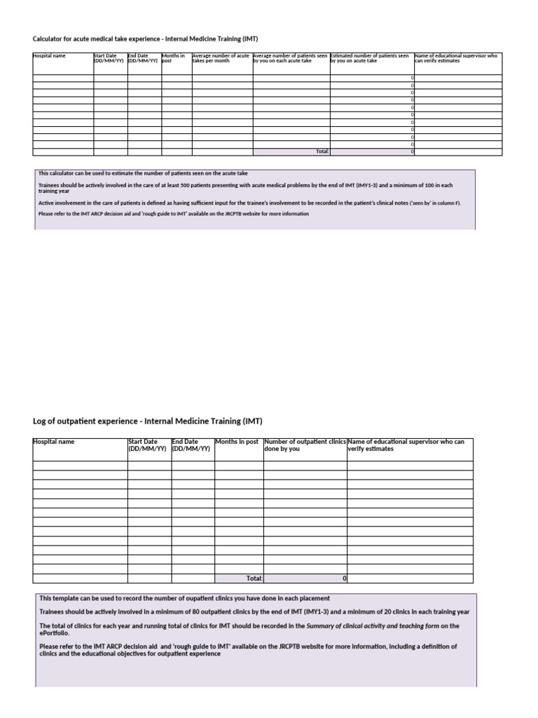 2e. IMT Acute Take Calculator and Log of Clinics and Procedures ...