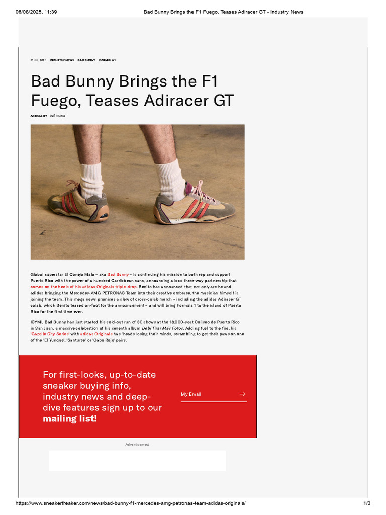 Bad Bunny's F1 Adiracer GT Launch | PDF