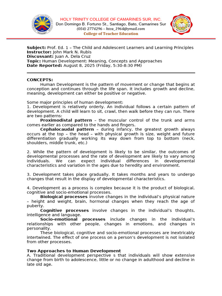 Human Development: Key Concepts & Approaches | PDF | Cognition | Psychology