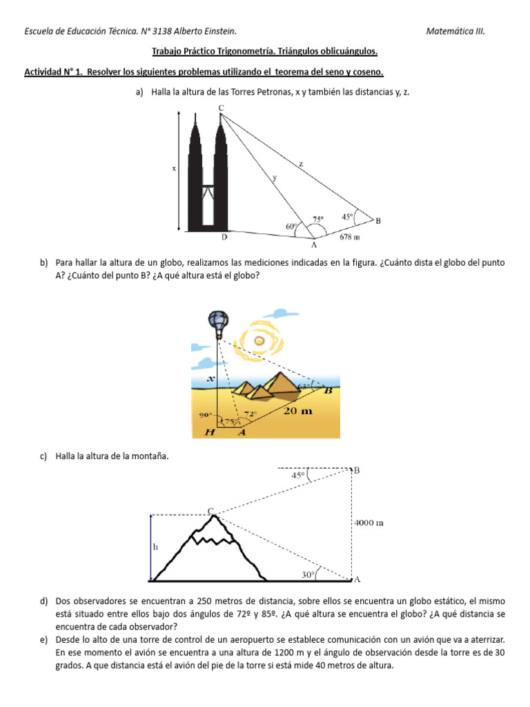 Trabajo Pr-Ctico. Tri-Ngulos Oblicu-Ngulos. 2024 | PDF | Triángulo | Geometría Elemental