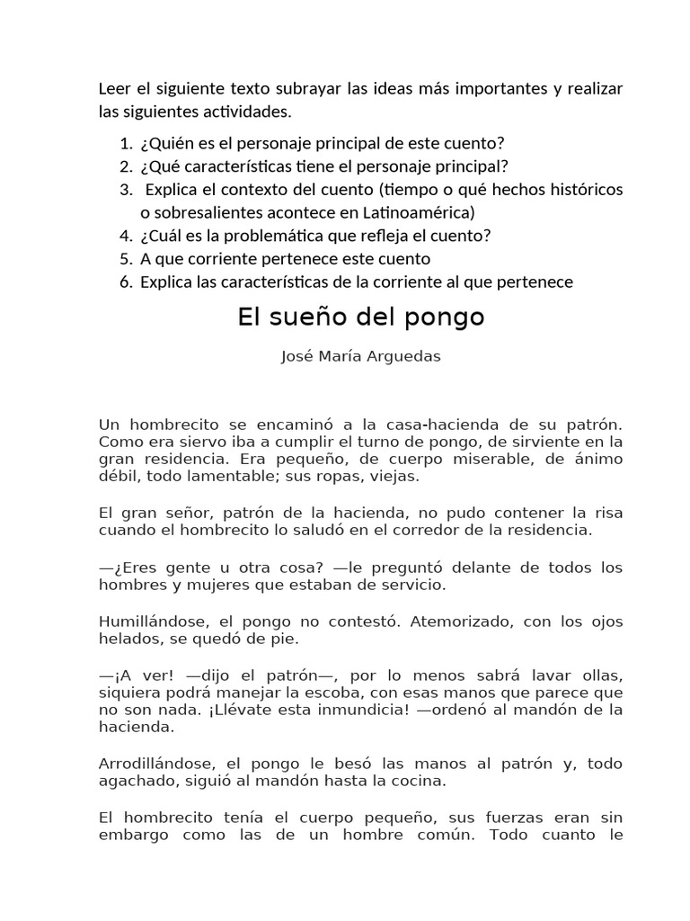 Análisis de "El sueño del pongo" | PDF