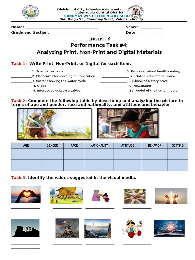 ENGLISH 6 QUARTER 1 PERFORMANCE TASK 4 Grade 6 | PDF