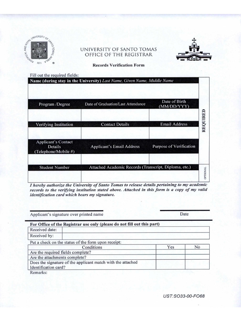 UST Records Verificatio Form | PDF