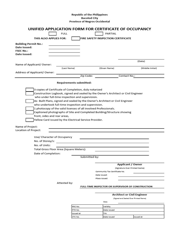 Unified Application for Occupancy Permit | PDF