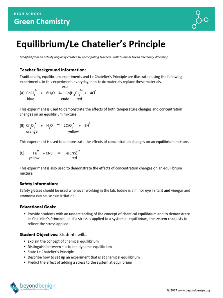 Le Chatelier’s Principle Experiments | PDF | Chemical Equilibrium ...