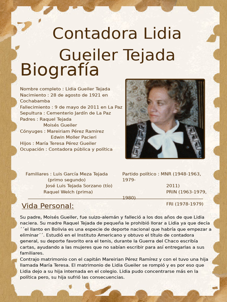 Biografía de Lidia Gueiler Tejada Presidenta de Bolivia | PDF | Bolivia