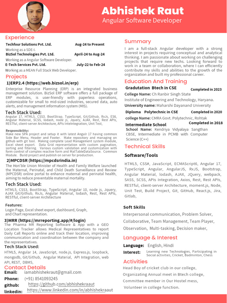 AbhishekRaut - (Updated Resume) | PDF | Angular Js | Software