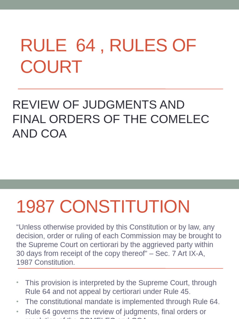 Rule 64: Review of COMELEC and COA Decisions | PDF | Appellate Court ...
