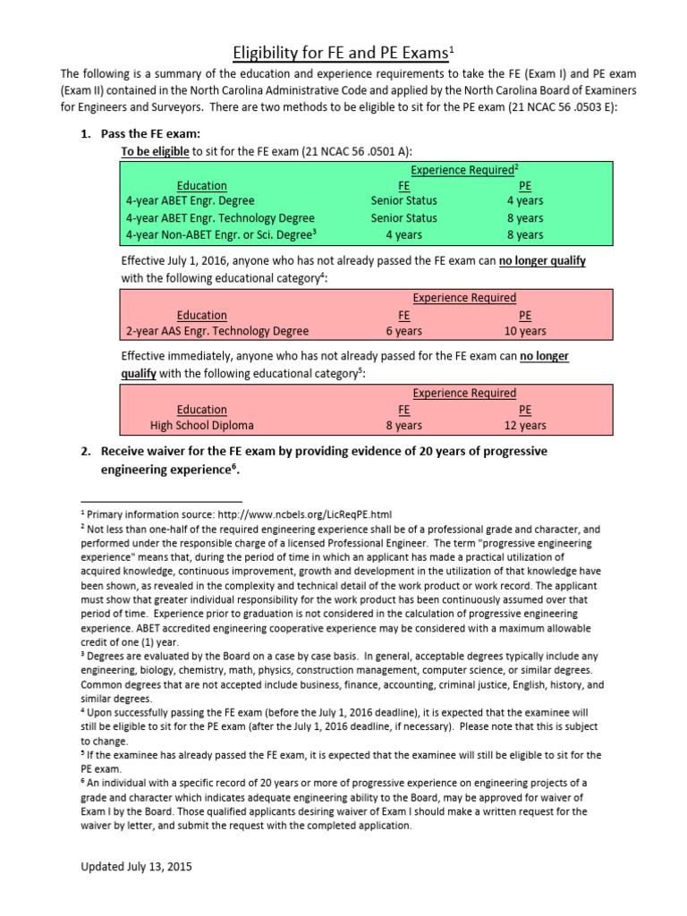 NC FE and PE Exam Eligibility Guide | PDF | Engineering