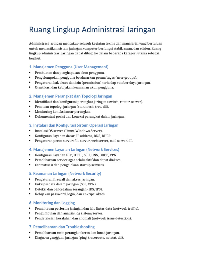 Ruang Lingkup Administrasi Jaringan | PDF