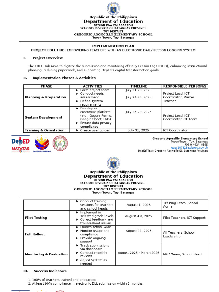 Implementation Plan Proj Edll Pdf Educational Technology