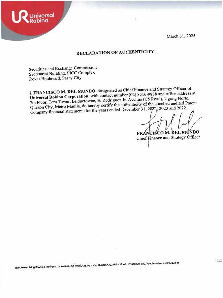 URC Parent FS December 31 2024 | PDF | Goodwill (Accounting) | Fair Value