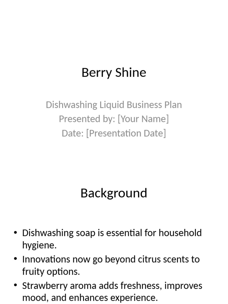 Berry Shine Dishwashing Liquid Plan | PDF