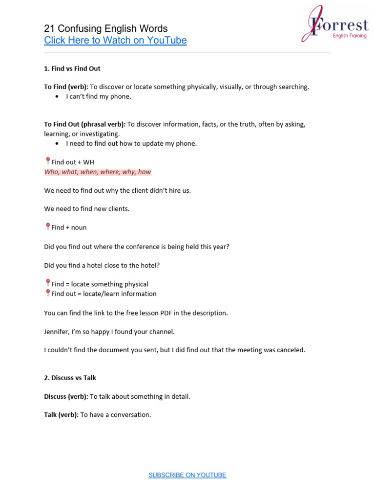 21 Confusing English Words by JForrest English | PDF | English Language ...