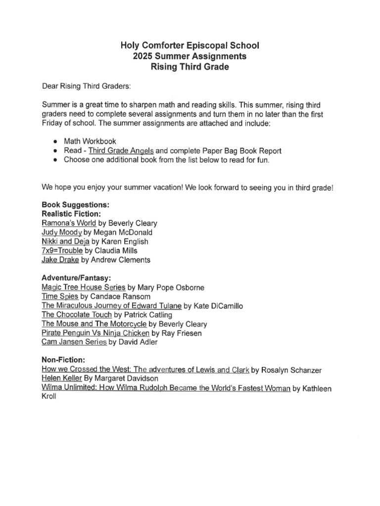 2025 Third Grade Summer Assignments - Complete-Combined - 1 | PDF