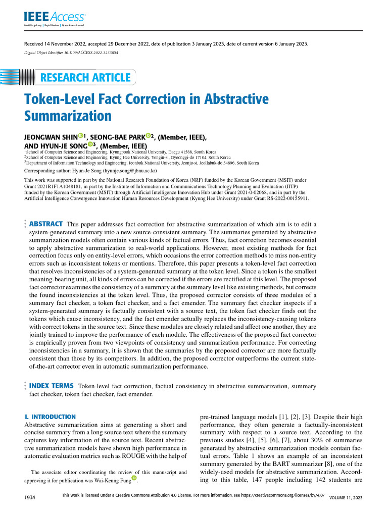 Token-Level Fact Correction in Abstractive Summarization | PDF