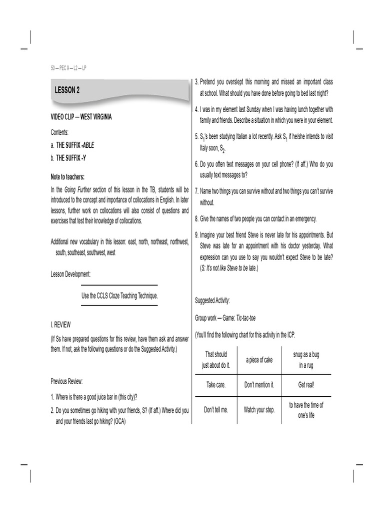 Online Teen 9 LP Lesson 02 | PDF | Spa