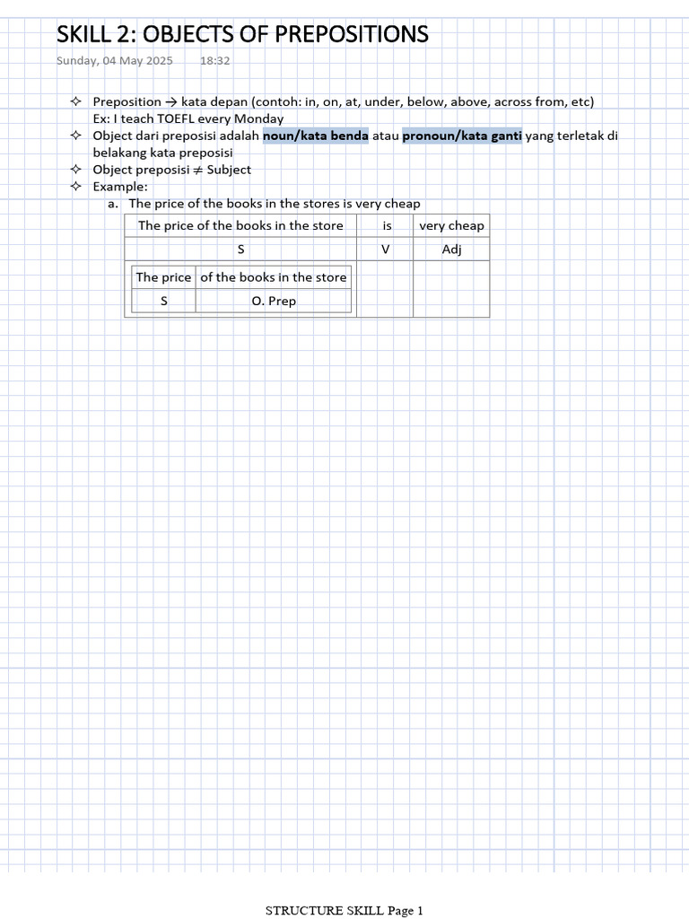 Skill 2 Objects of Prepositions | PDF