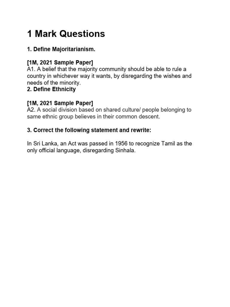 Power Sharing Chapter 1 Question Answers | PDF | Sri Lanka | Democracy