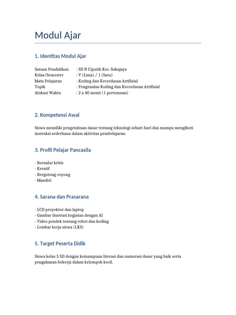 Modul Ajar Koding AI Kelas5 DeepLearning | PDF