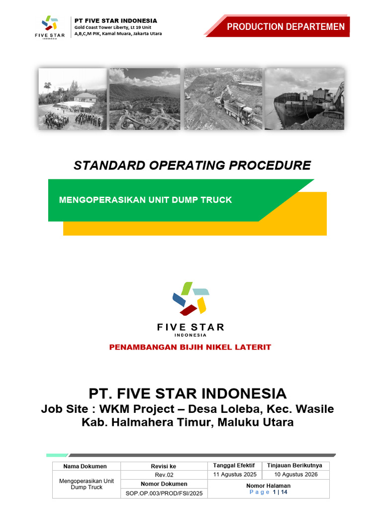 SOP - Op.003 PROD FSI 2025 - Mengoperasikan Unit Dump Truck Rev.02 | PDF