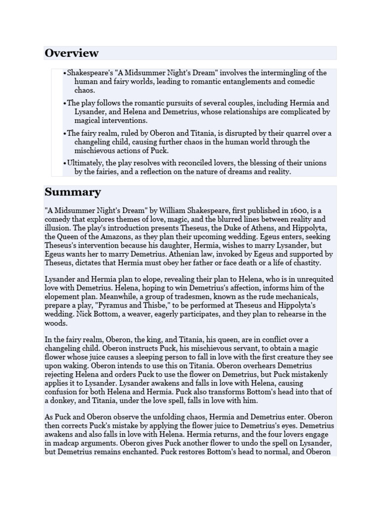 Love and Comedy in A Midsummer Night's Dream | PDF | A Midsummer Night ...