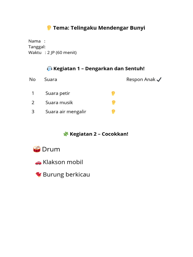 Tema: Telingaku Mendengar Bunyi: Klakson Mobil Burung Berkicau | PDF