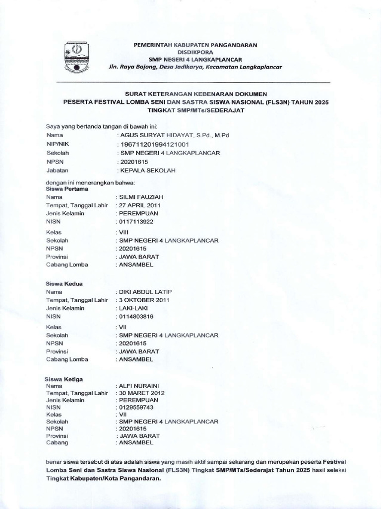 SURAT KEASLIAN KARYA DAN PERNYATAAN KEPSEK _ ANSAMBEL_SILMI | PDF