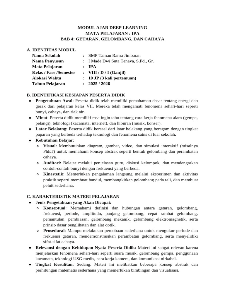 Modul Ajar 4 IPA K-VIII (Deep Learning) | PDF