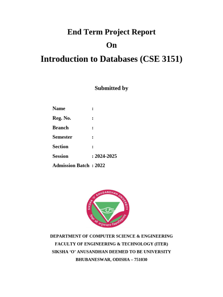 End Term Project Format - IDB (CSE3151) | PDF