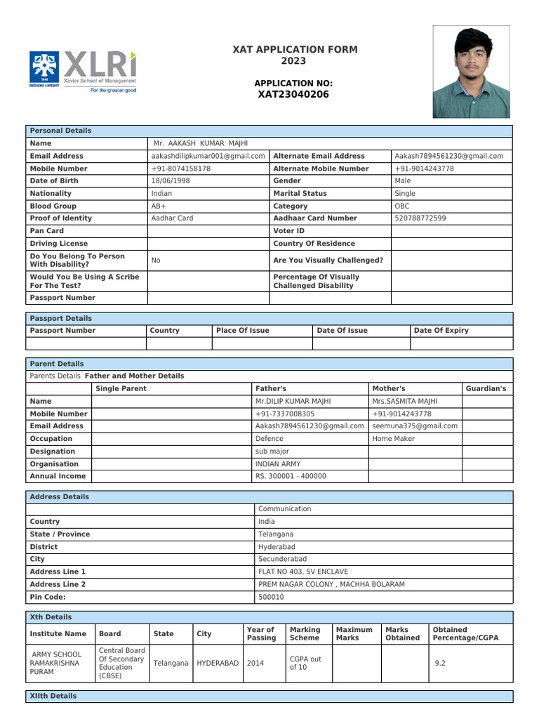 Application Form XAT23040206 | PDF | Government And Personhood