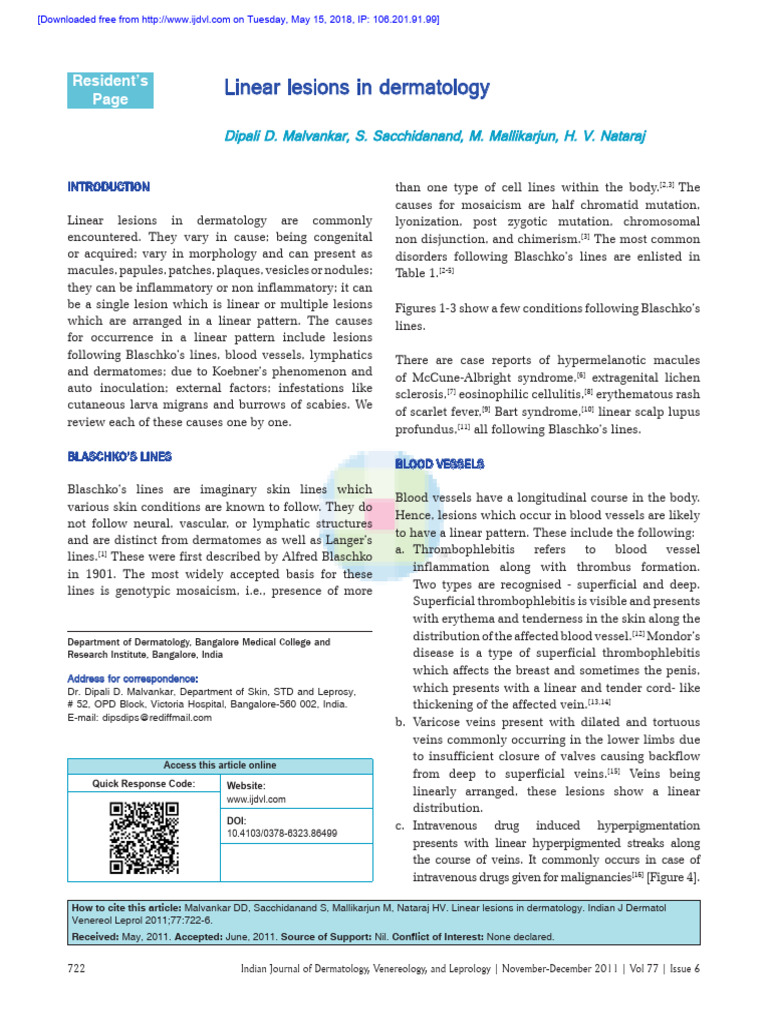Linear Skin Lesions in Dermatology | PDF | Vein | Skin