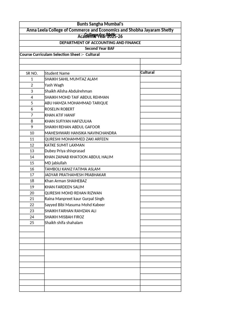 BAF Course Curriculum Selection 2025-26 | PDF