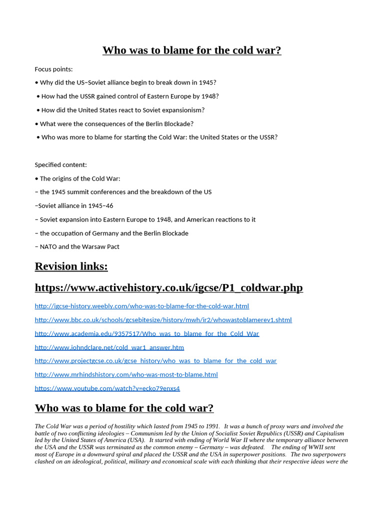 Review - Who Was To Blame For The Cold War | PDF | Cold War | Joseph Stalin