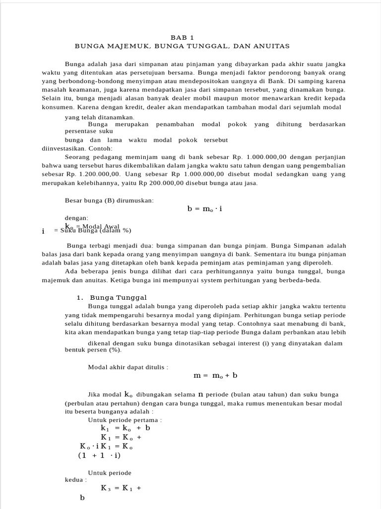PDF Bab 1 Bunga Tunggal Bunga Majemuk Dan Anuitas SMK Kelas 11 | PDF
