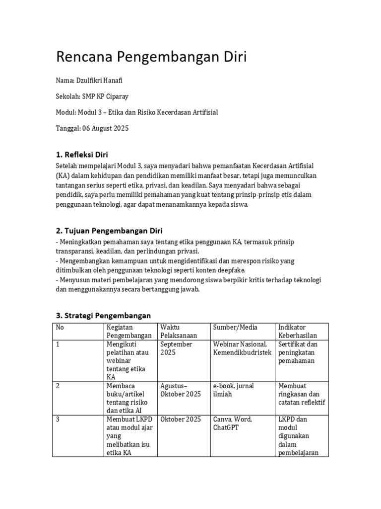Rencana Pengembangan Diri Modul 3 KA | PDF