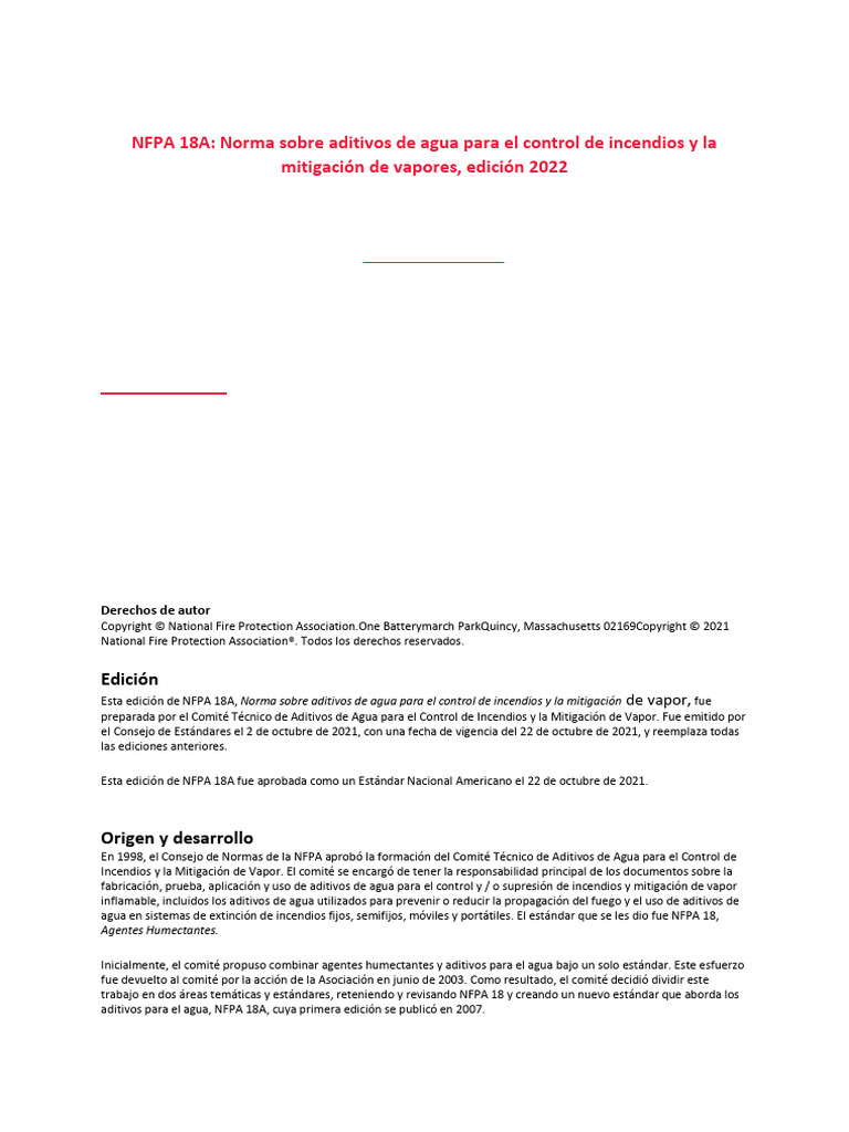 NFPA 18A Spanish. Sobre Aditivos para Agua para El Control de Incendios ...