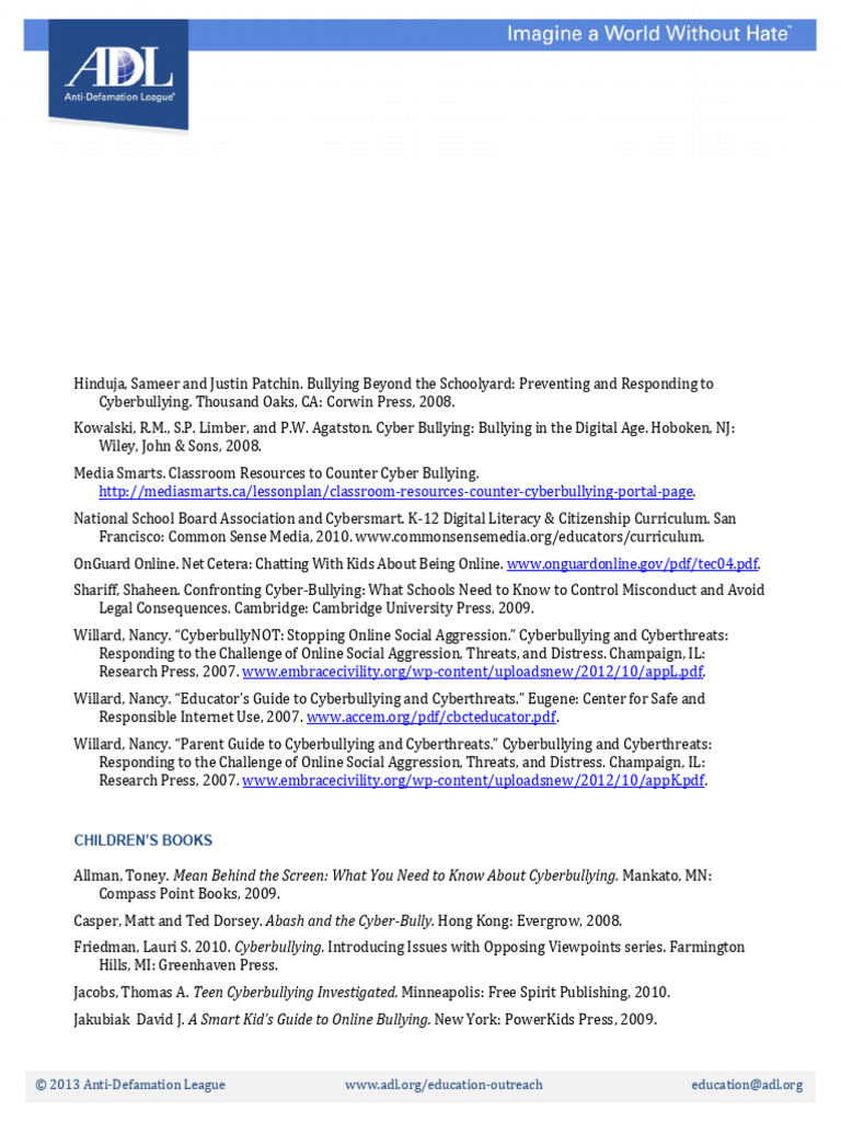 Bibliography of Resources On Cyberbullying | PDF | Cyberbullying | Problem Behavior