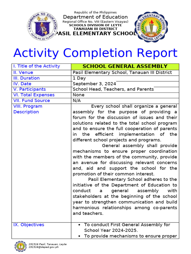 SPTA - ACR on General Assembly 2024-2025 (3) | PDF | Learning
