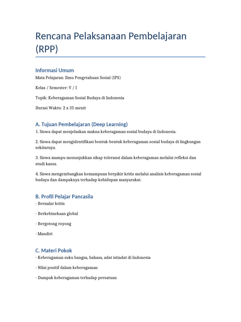 RPP Deep Learning IPS Kelas V | PDF