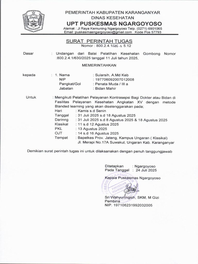 Surat Perintah Tugas Sularsih | PDF