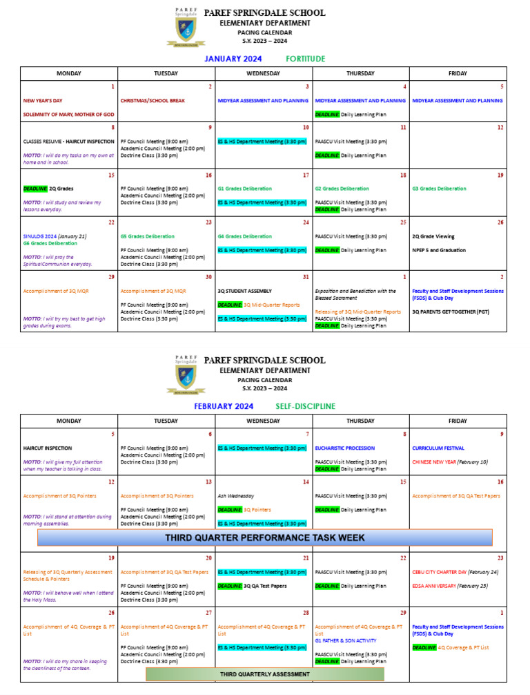 3Q ES Pacing Calendar (S.Y. 2023-2024) - January To February | PDF