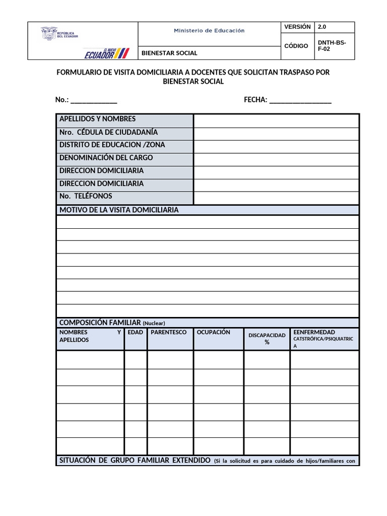 Anexo 8 Formulario de Visita Domiciliaria | PDF