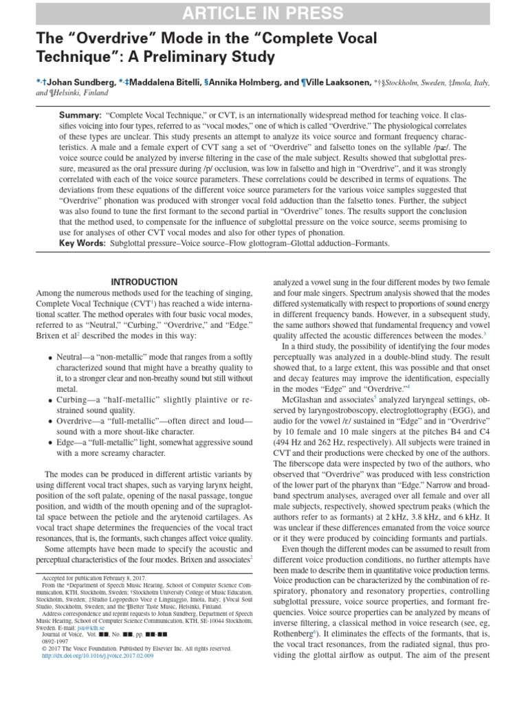 The "Overdrive" Mode in The "Complete Vocal Technique" - Sundberg | PDF ...