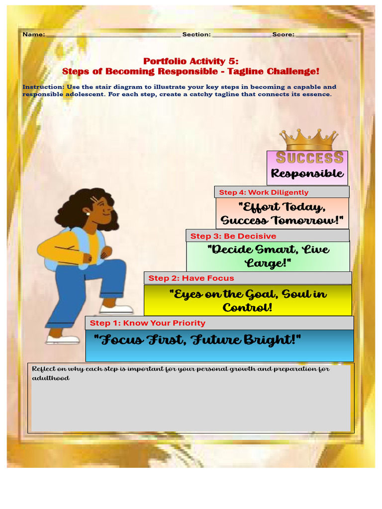 Portfolio Activity 5 Steps of Becoming Responsible | PDF