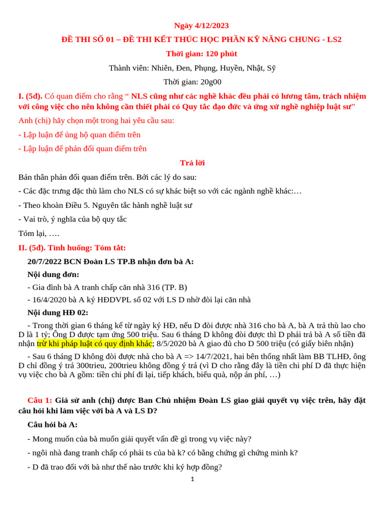 Dap an de 01- LS2 | PDF