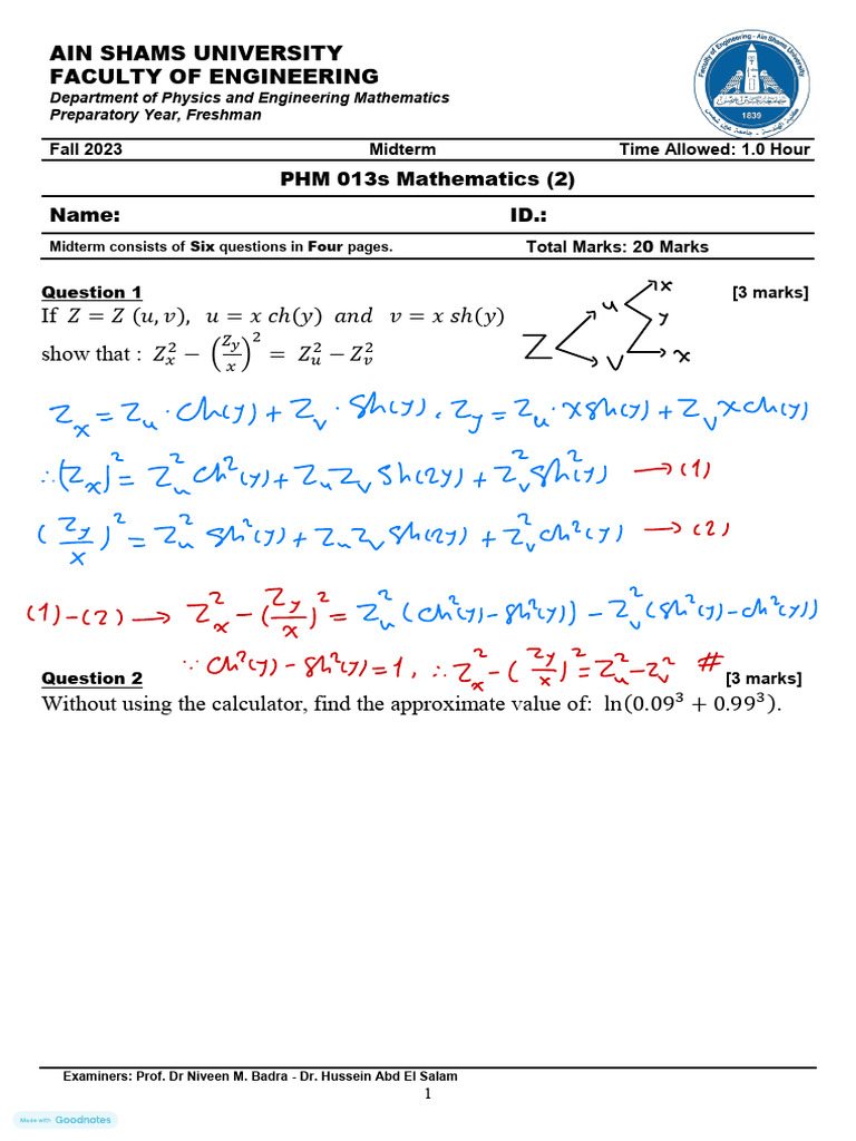 Math 2 Fall 2023 Midterm Solved | PDF | Analytic Geometry | Mathematics