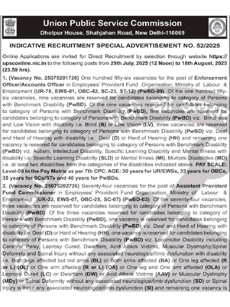 UPSC EPFO Notification 2025 | PDF