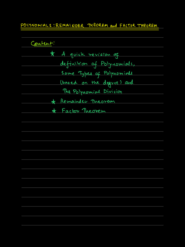 Polynomials, Remainder Theorem and Factor Theorem | PDF | Polynomial ...